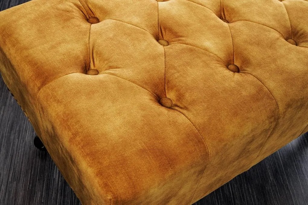 Designová taburetka Chesterfield hořčicovo-žlutý samet