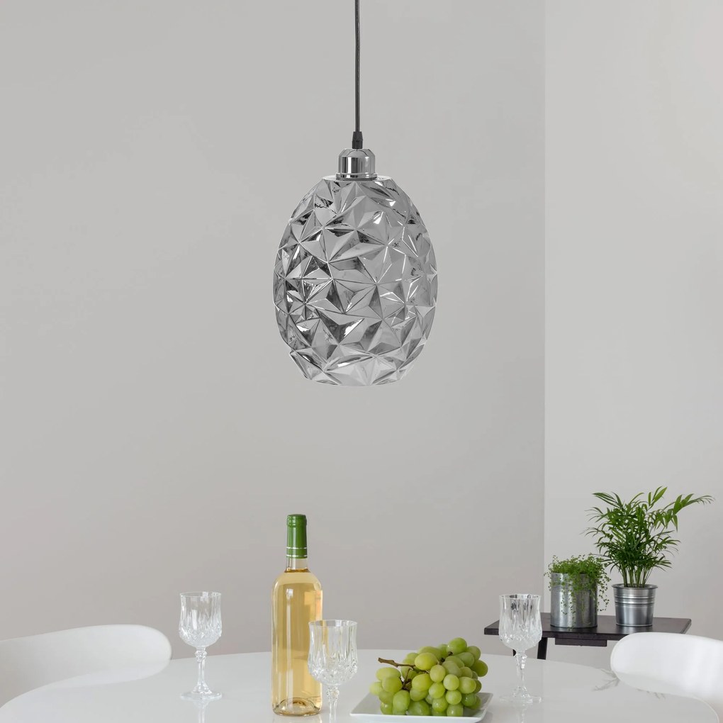 Toolight - Chromovaná skleněná závěsná lampa 1xE27 60W APP564-1CP, chromová, OSW-09670
