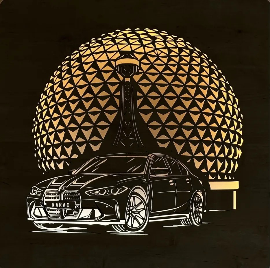 Li-Go "BMW" světelný obraz 230V 70x70 cm provedení povrchu: jedle