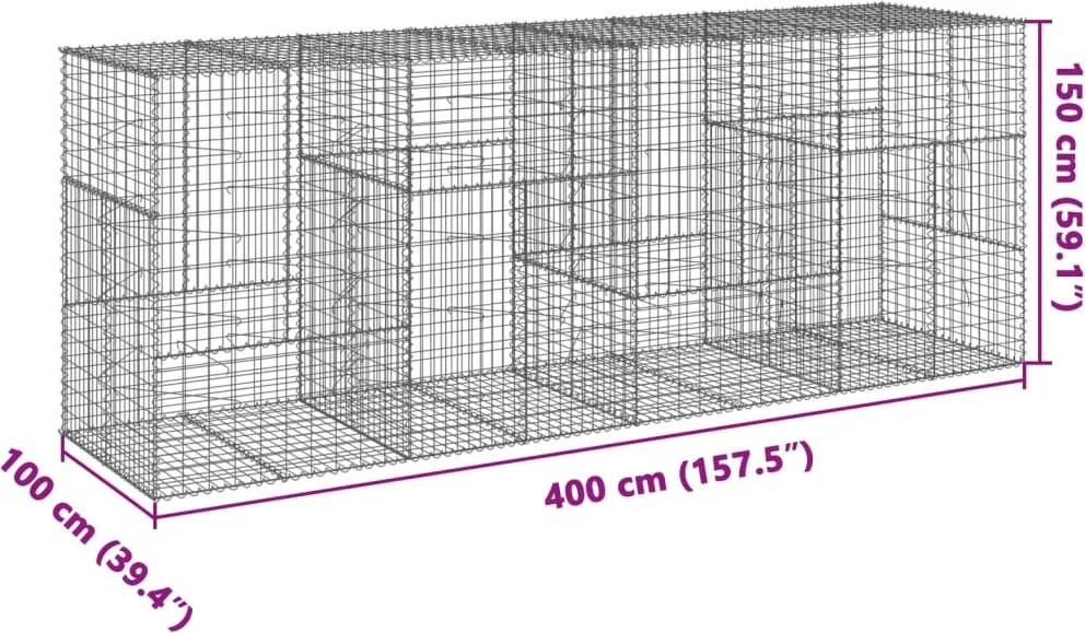 Gabionový koš s víkem 400 x 100 x 150 cm pozinkované železo 3295216