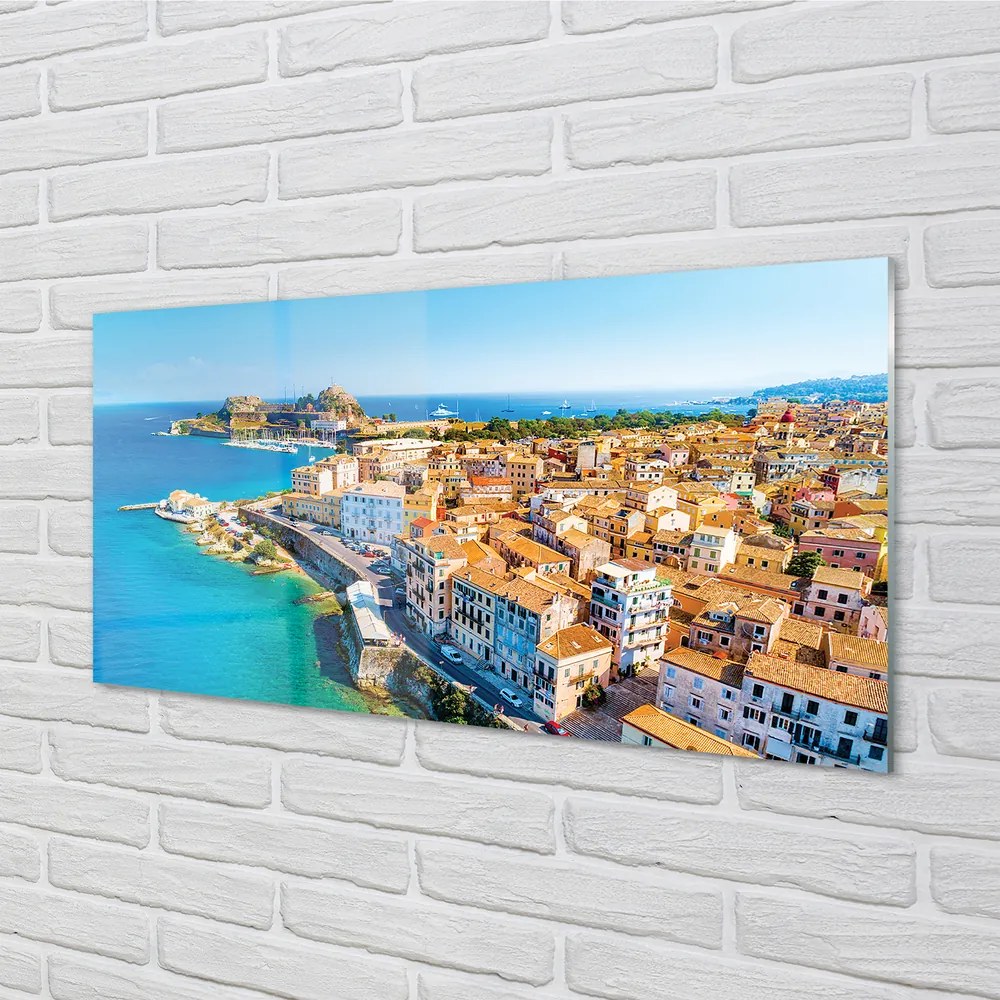 akrylový obraz Řecko Mořské pobřeží město 140x70 cm
