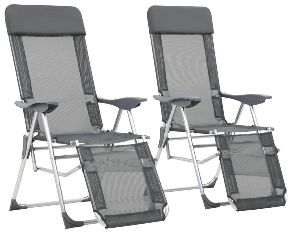 44315 vidaXL Skládací kempingové židle s podnožkou hliníkové 2 kusy šedé