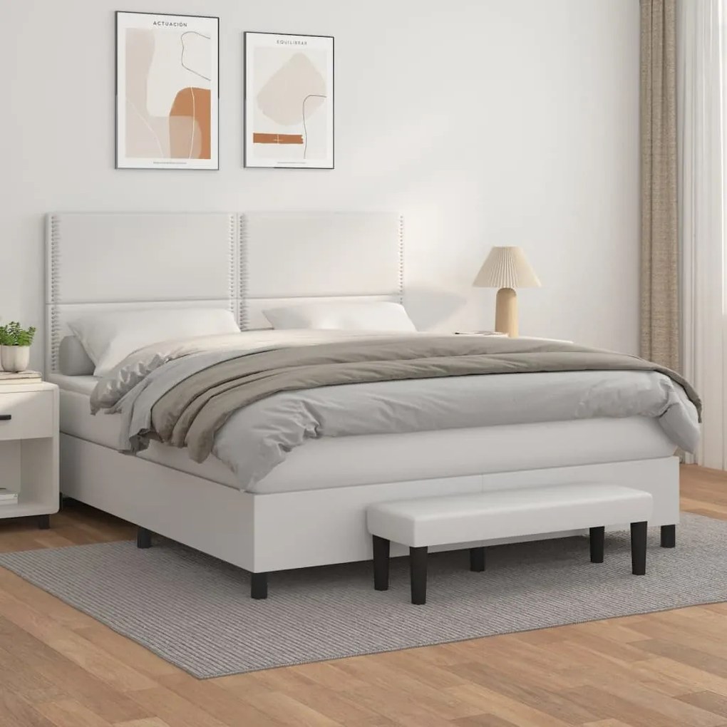 Box spring postel s matrací bílá 180x200 cm umělá kůže