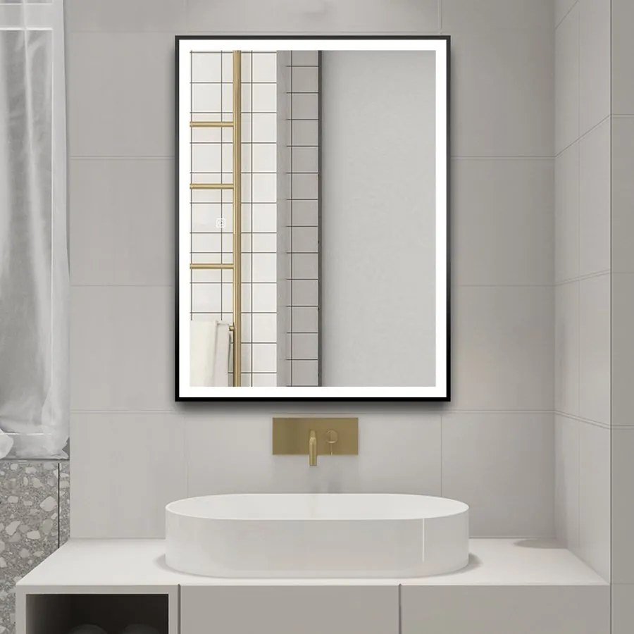 Aqualine Aqualine, CORNA zrcadlo s LED osvětlením 60x80cm, dotykový senzor, stmívatelné, černá mat, CN060