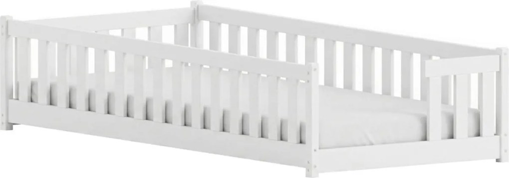 Dětská Montessori postel z masivu borovice VILÉM - 200x90 cm - BÍLÁ