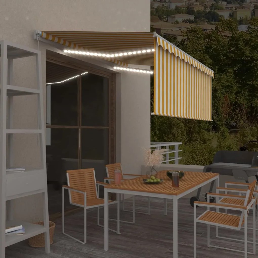 Ručně zatahovací markýza s roletou a LED 3,5 x 2,5 m žlutobílá 3069283