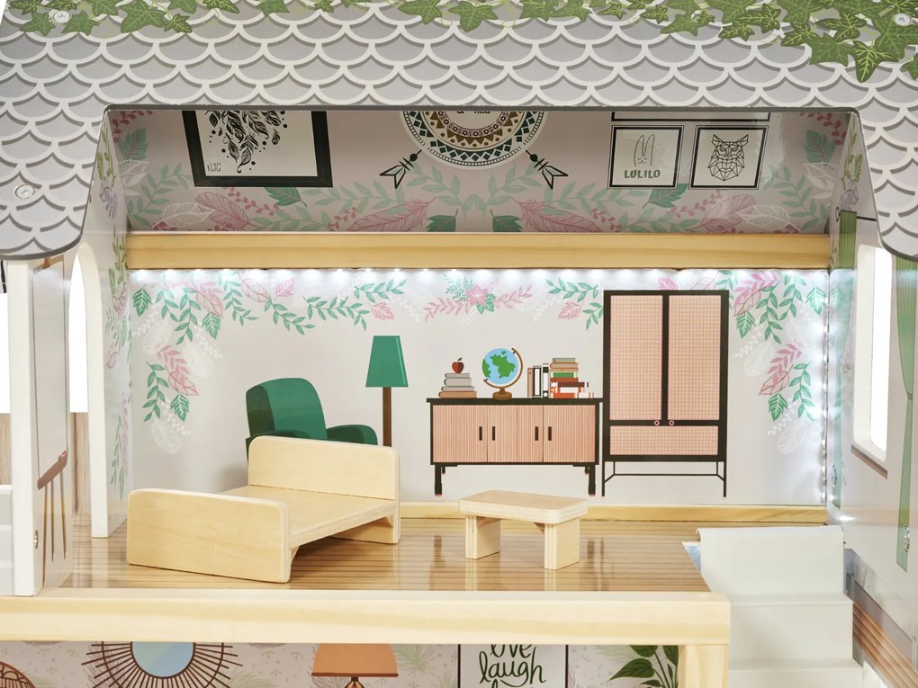 Creative Corner Dřevěný domeček pro panenky LULILO FLORO boho LED