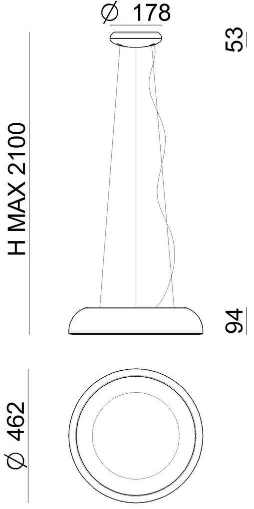 Stilnovo 8536 Reflexio_P, bílé závěsné svítidlo se skrytým zdrojem světla, 37W LED stmívatelné 3000K, prům. 46cm