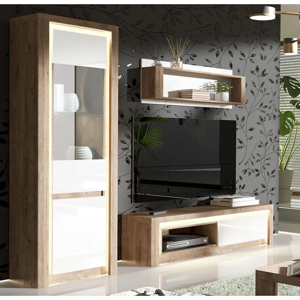 Obývací stěna LIVINIO | 5 dílů | 232,5 cm + 144 cm + 110x63 cm | sestava B | V CENĚ LED LIŠTY | ribbeck/bílá lesk