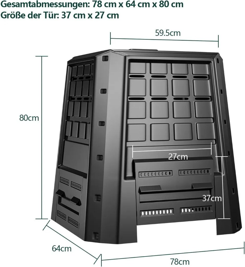 Costway Zahradní kompostér 380 L PP termokompostér s víkem a nastavitelnými