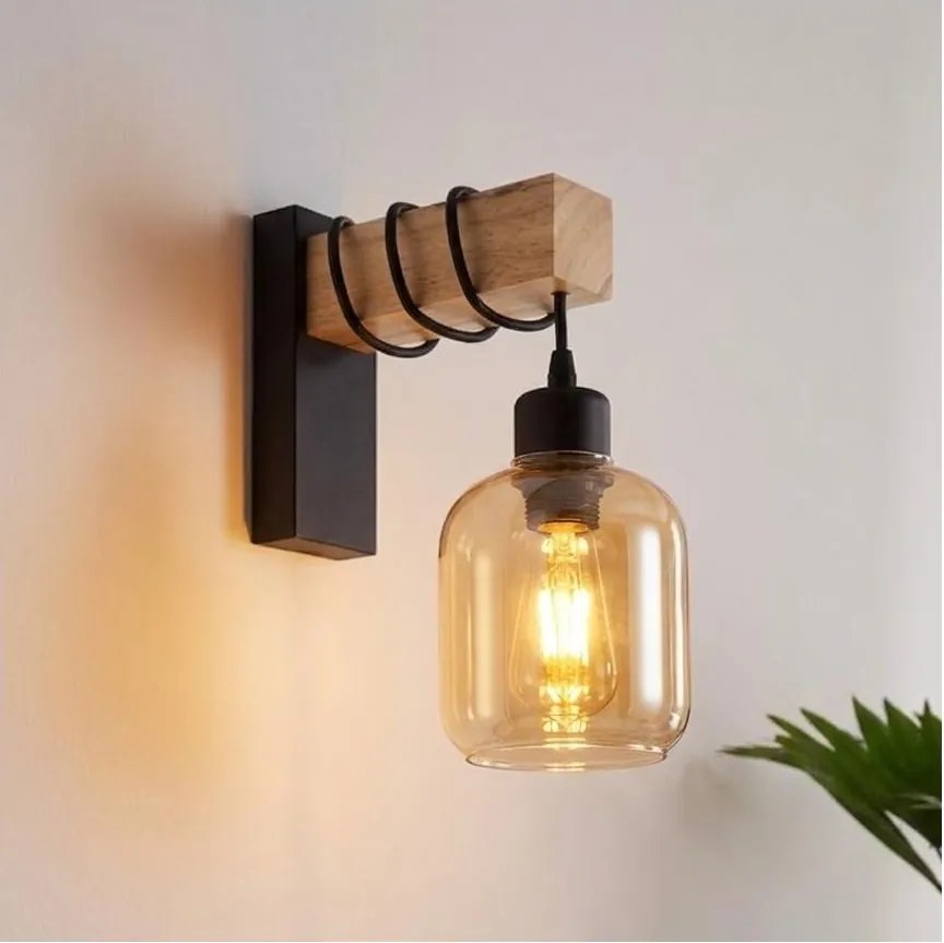BRILAGI - Nástěnné svítidlo WOOD GLASS 1xE27/60W/230V borovice/černá/kouř hnědá