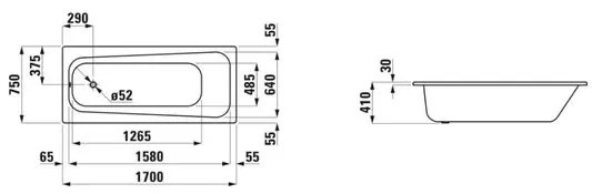 Laufen Moderna Plus Vana 170x75 cm, bílá H2251300000401