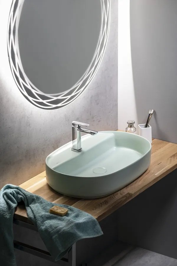 Isvea, INFINITY OVAL keramické umyvadlo na desku, 60x40 cm, matná zelena Mint, 10NF65060-2T