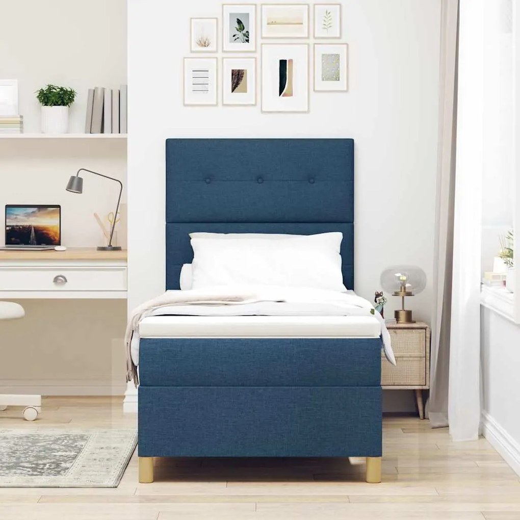 Postel s boxspringem s čelo Modrá 80 x 200 cm textil 3339580