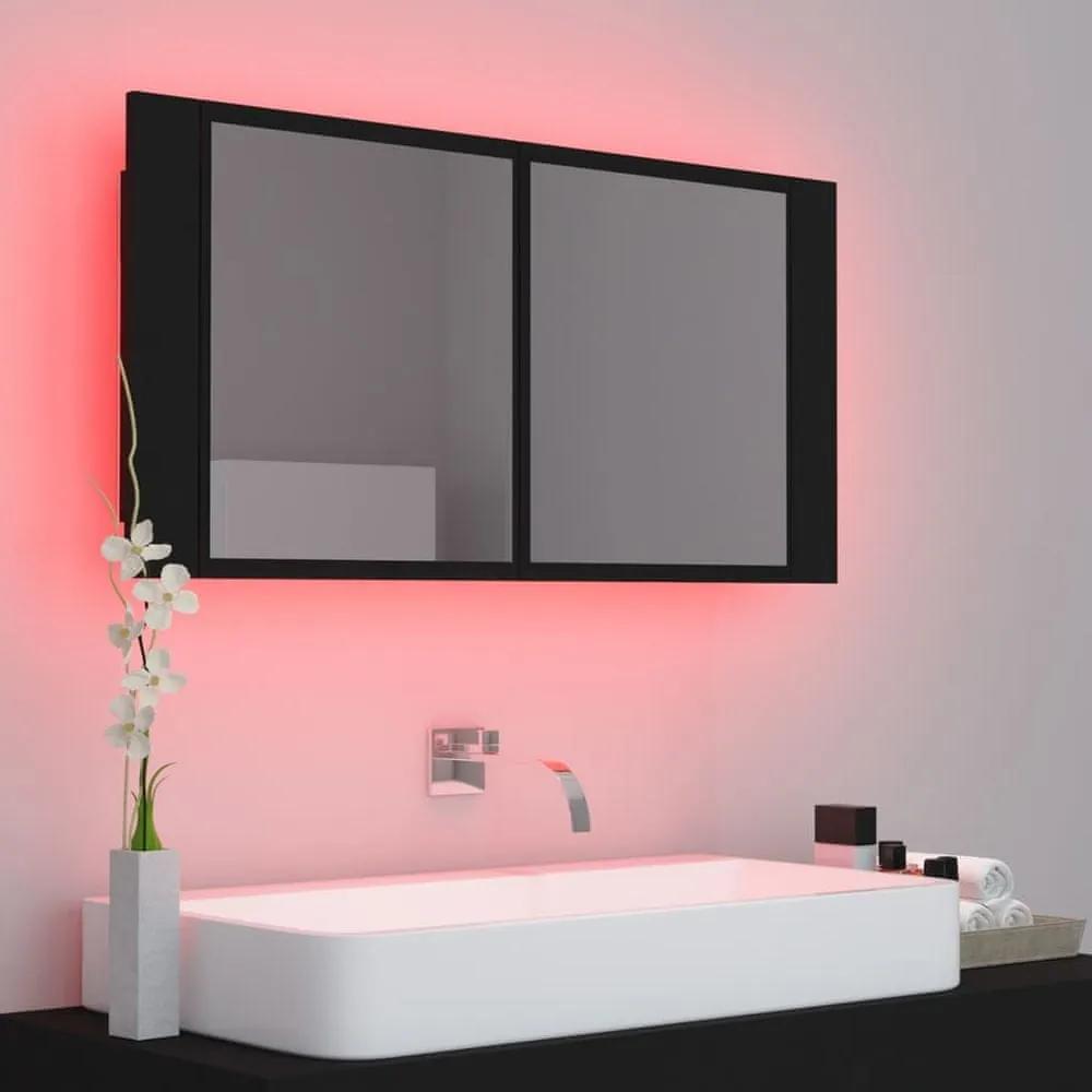 Petromila LED koupelnová skříňka se zrcadlem černá 90 x 12 x 45 cm akryl