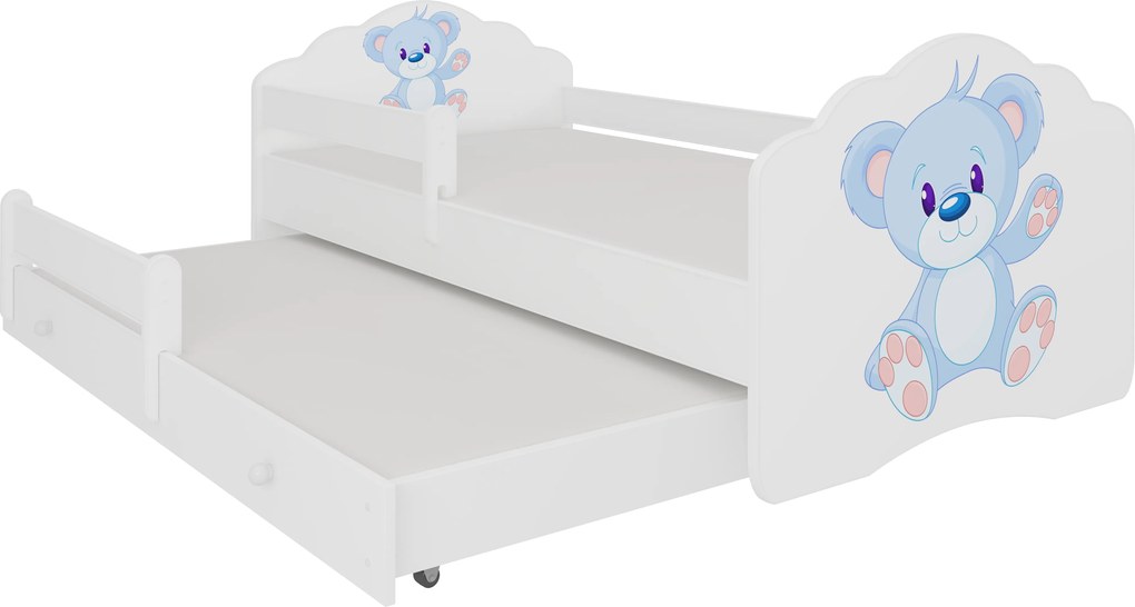 ADRK Furniture Dvojitá postel s bariérkou a matracemi CASIMO II BLUE BEAR 160x80 CH-Cas-II- Bar-Blu-E116