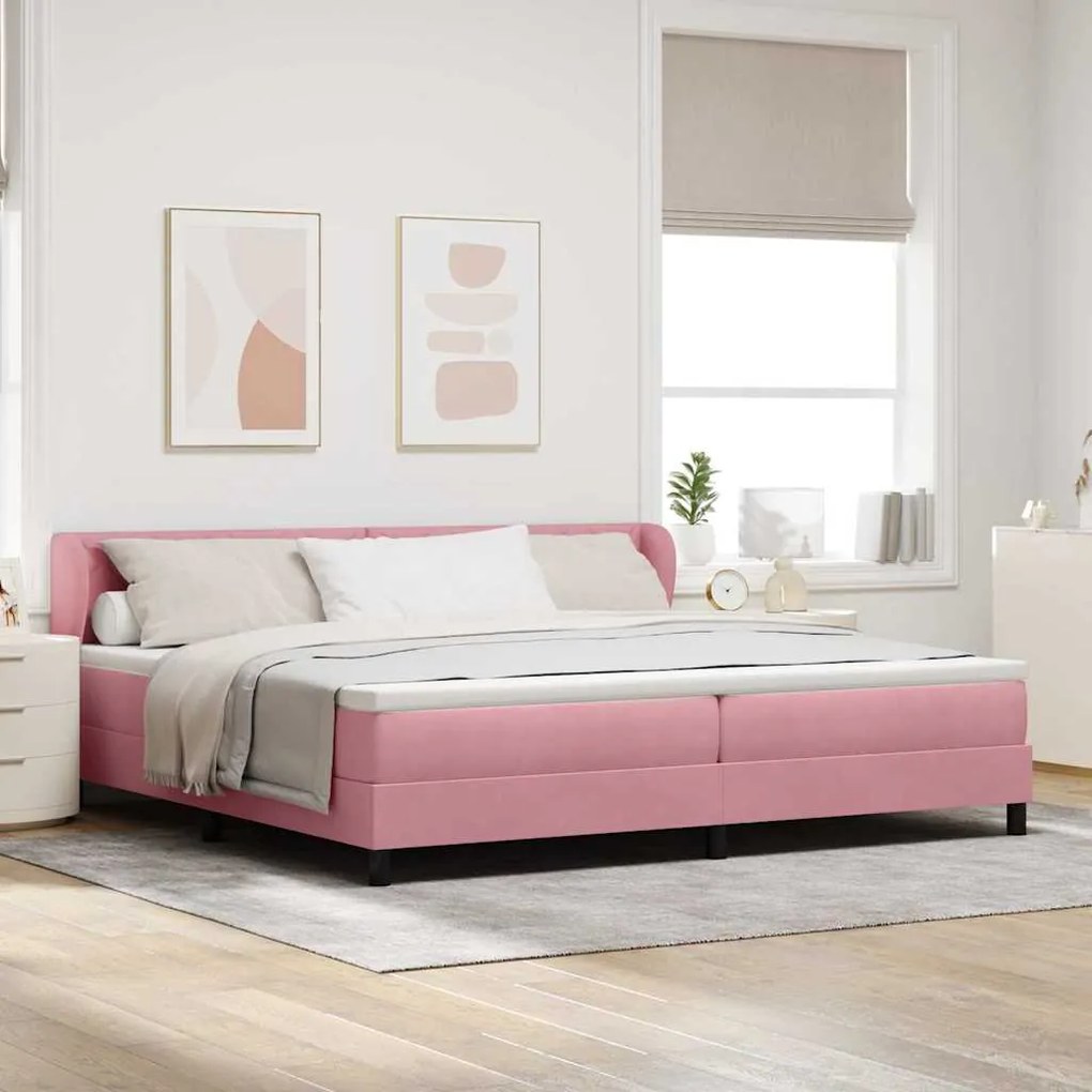 Postel s boxspringem s čelo Růžová 200 x 200 cm samet 3340465
