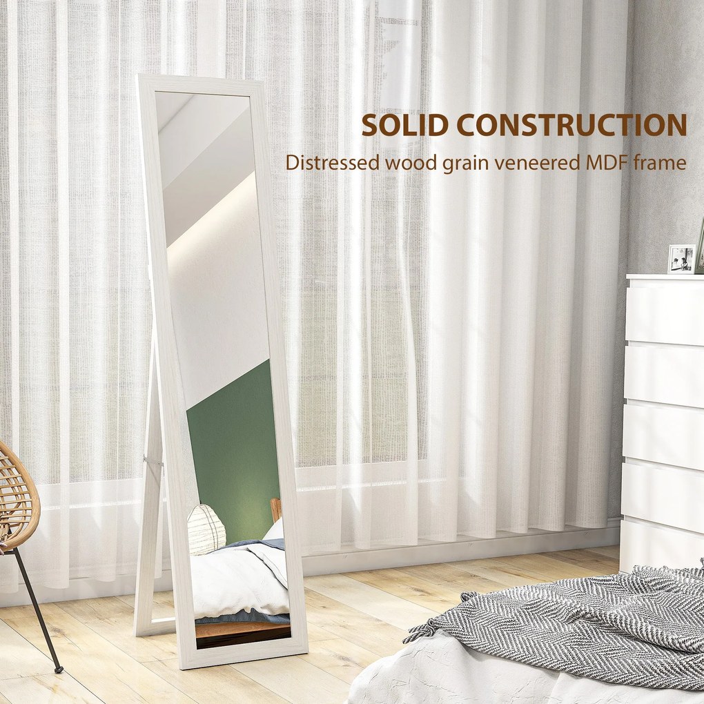 HOMCOM Obdélníkové zrcadlo na stěnu nebo k položení s dřevěným rámem do obývacího pokoje a ložnice 37 x 157 cm bílá