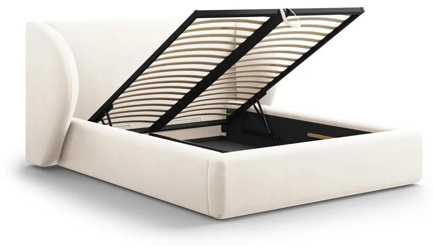 Béžová čalouněná dvoulůžková postel s úložným prostorem s roštem 180x200 cm Miley – Micadoni Home