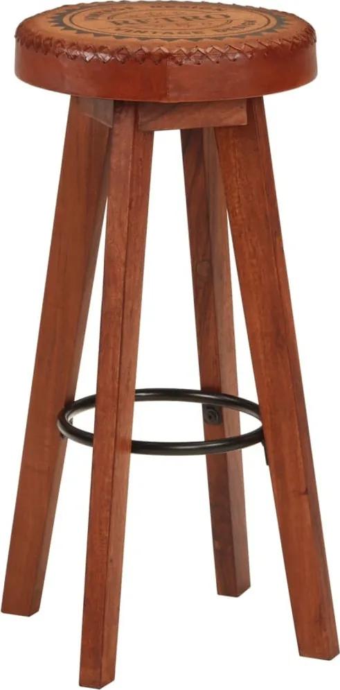 vidaXL Barové stoličky 2 ks pravá kůže a masivní akáciové dřevo [348164] Barva: tmavě hnědá