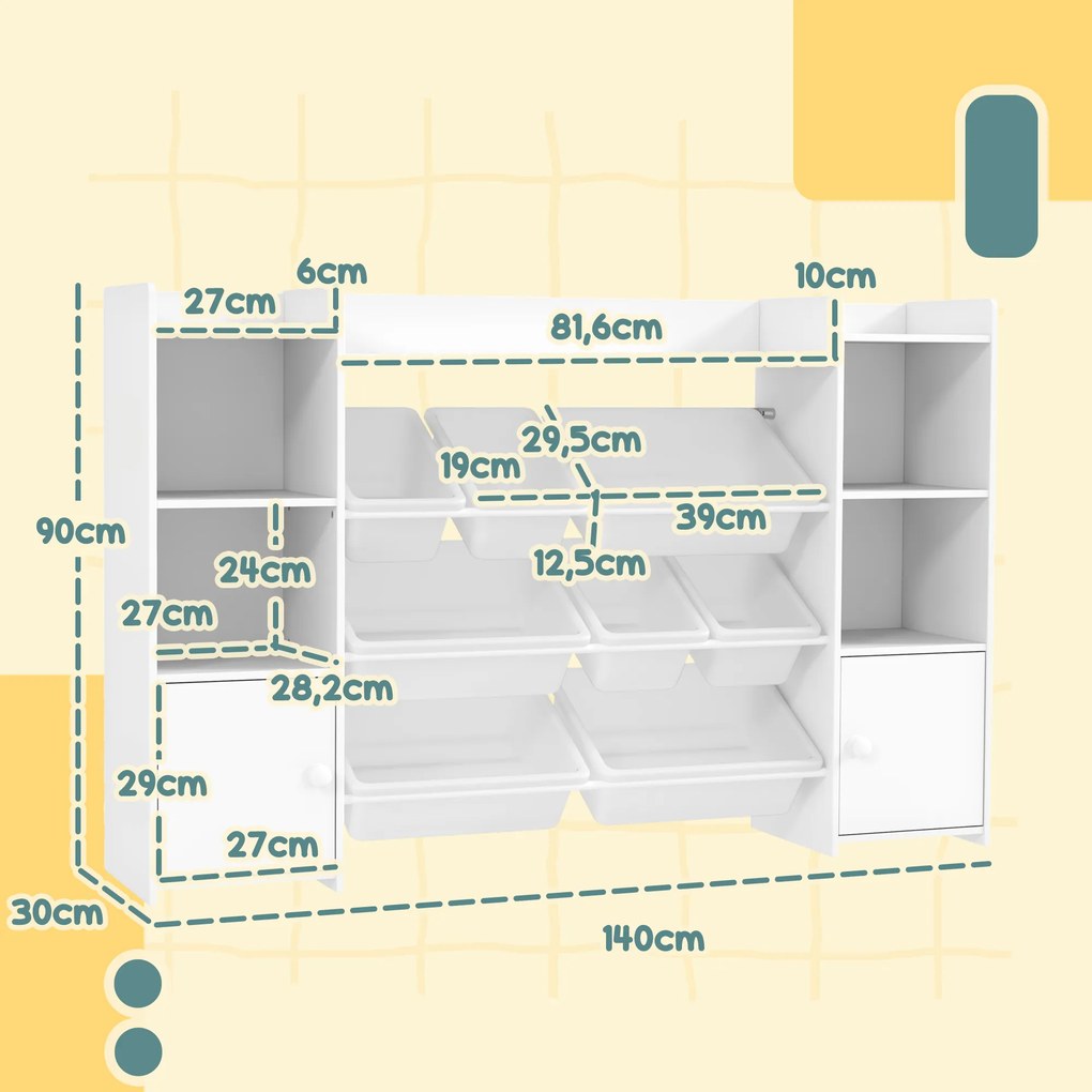AIYAPLAY Dětský regál na hračky s 8 vyjímatelnými boxy, 4 otevřené přihrádky, 2 přihrádky ve skříňce, dětský regál do dětského pokoje, mateřské školy…