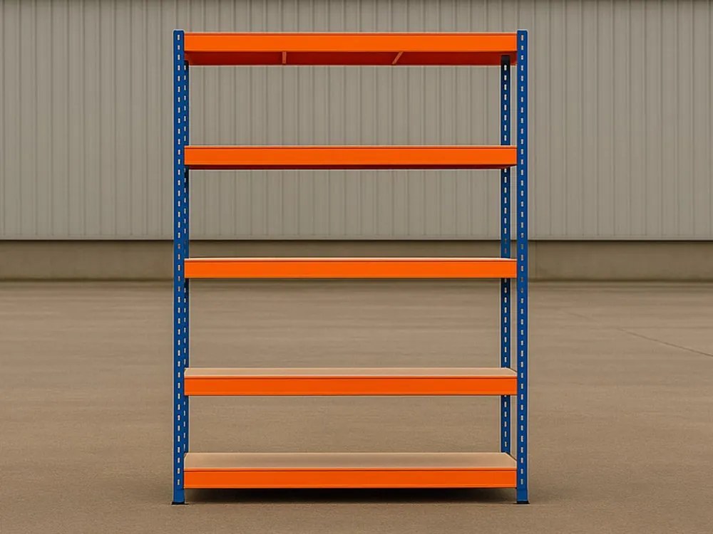 Regál 3120x180x50 cm profesionální 5-policový, nosnost 2000 kg - modro-oranžový