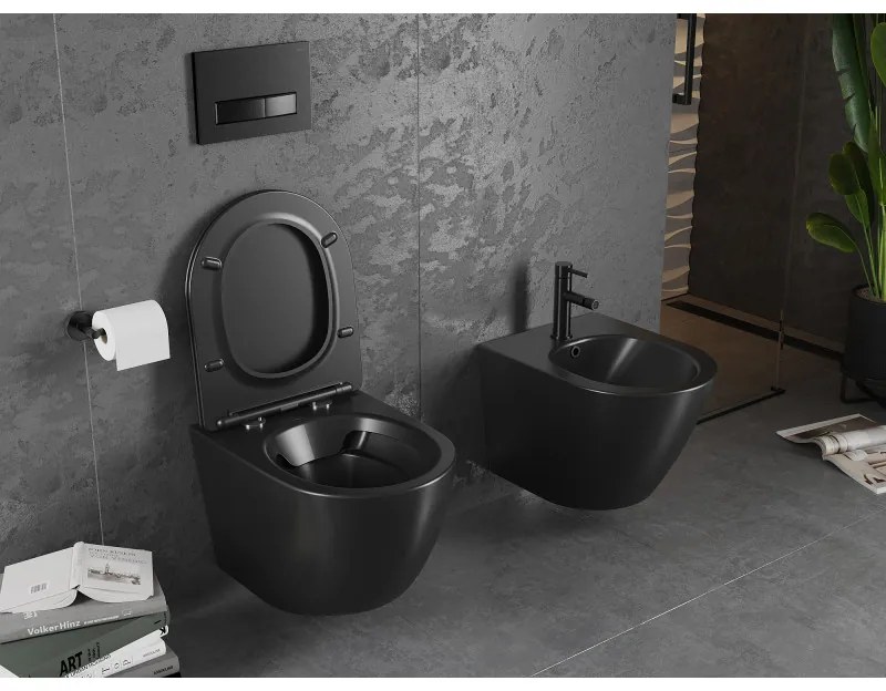 Mexen Lena Rimless závěsné WC se sedátkem s pomalým zavíráním, černá matná - 30221085