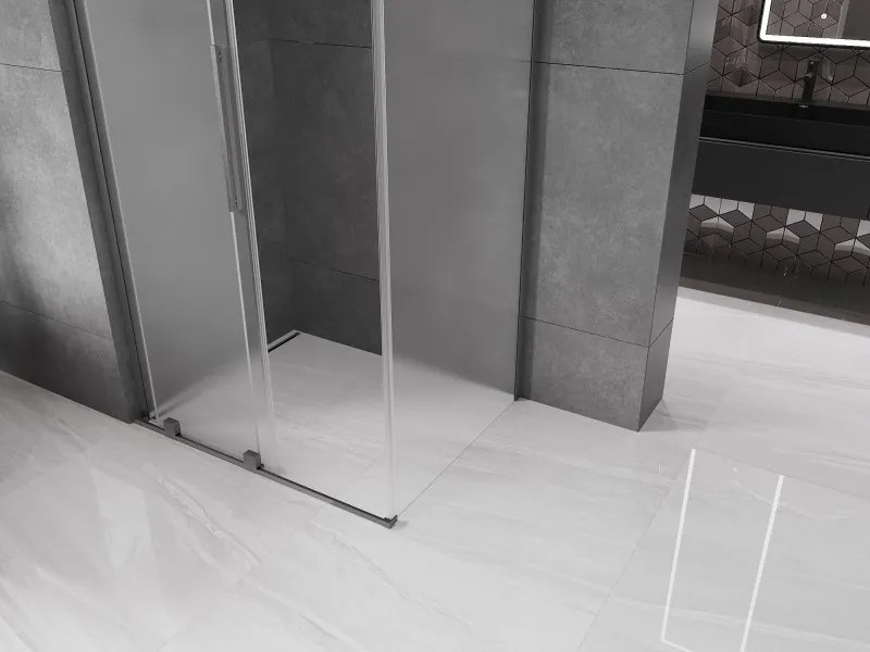 Mexen Velar L, sprchový kout s posuvnými dveřmi 90 x 80 cm, 8mm sklo námraza, grafit broušený, 871-090-080-33-66