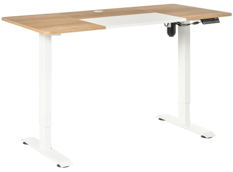 Kancelářský stůl výškově nastavitelný, bílý/dekor dřevo, 140 x 70 x 72-116 cm 920-071V90WT