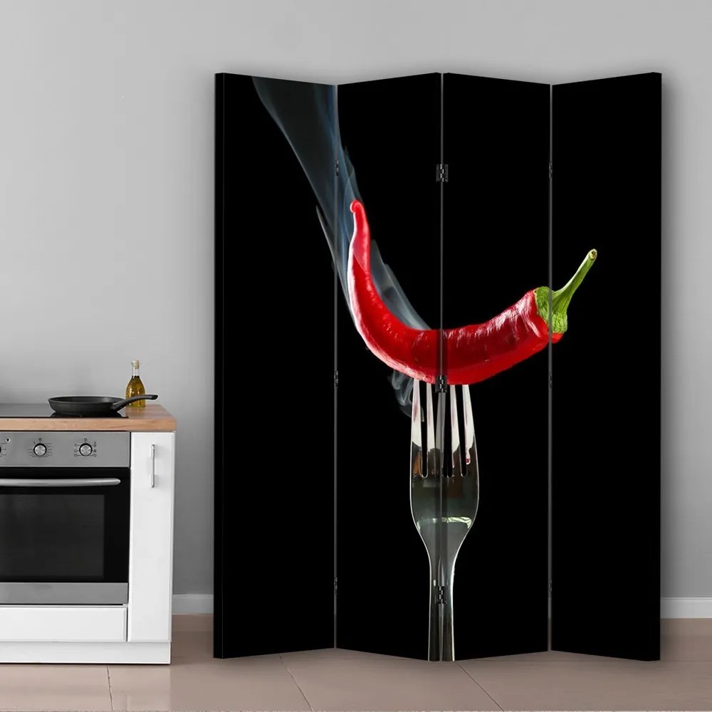 Ozdobný paraván Chilli papričky - 145x170 cm, čtyřdílný, obustranný paraván 360°