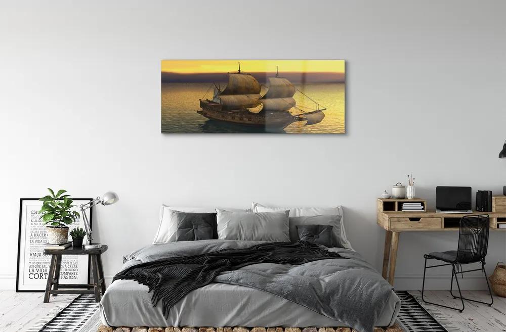 akrylový obraz Yellow sky ship sea 120x60 cm