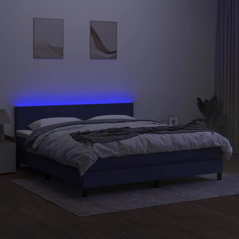 Box spring postel s matrací a LED modrá 160x200 cm textil 3133011