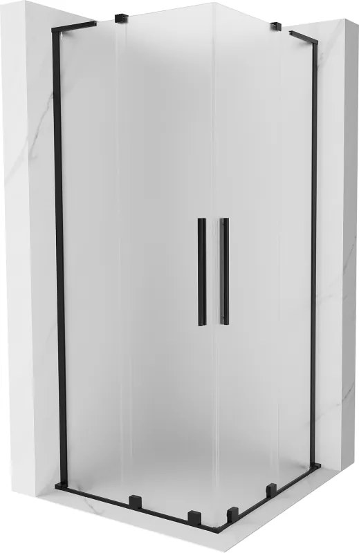Mexen Velar L Duo, sprchový kout s posuvnými dveřmi 90 x 90 cm, 8mm sklo námraza, černá matná, 871-090-090-02-33-70