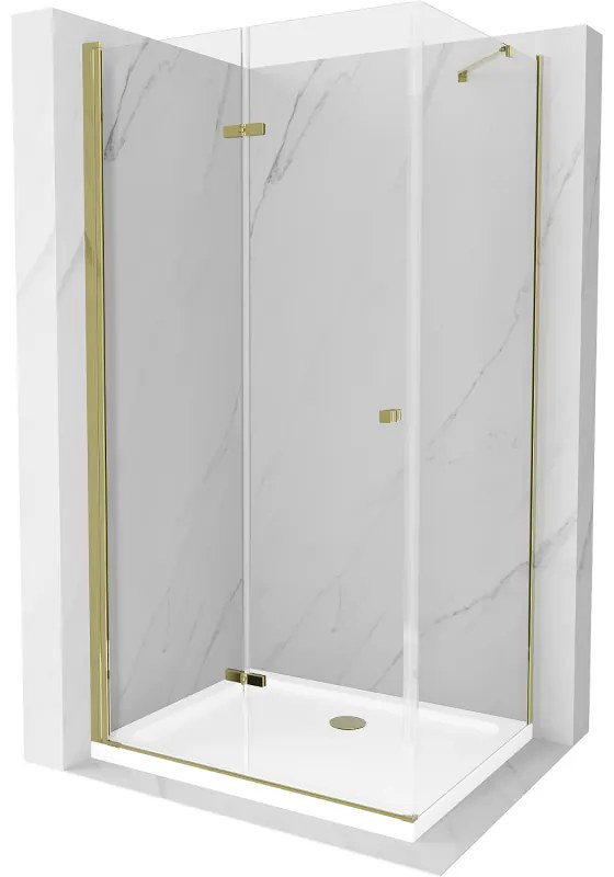 Mexen Lima skládací sprchový kout 100 x 90 cm, Průhledné, Zlatá + sprchová vanička Flat - 856-100-090-50-00-4010
