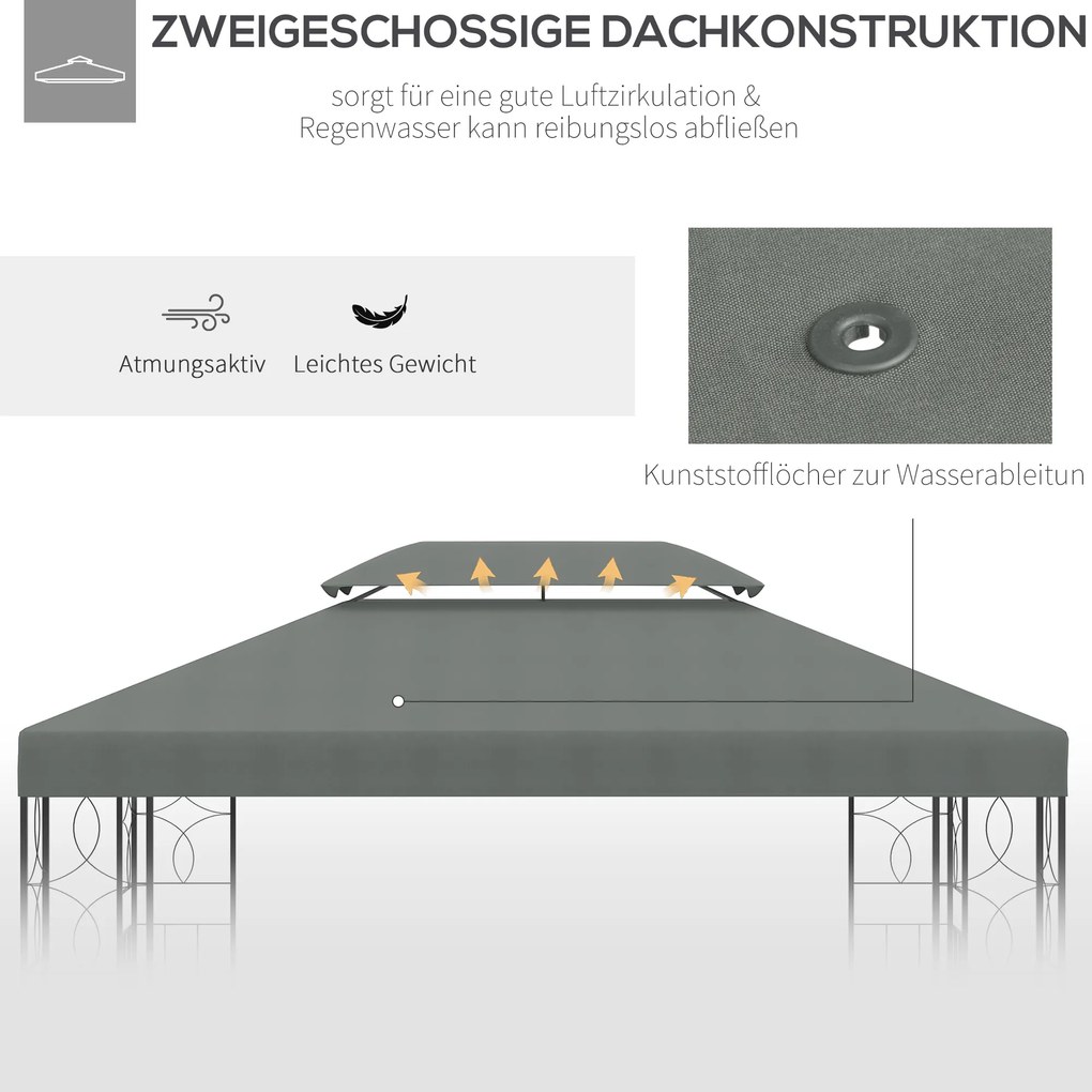Outsunny náhradní střecha pavilonu pro kovový pavilon zahradní pavilon party stan zahradní stan polyester 3x4m tmavě šedý | Aosom
