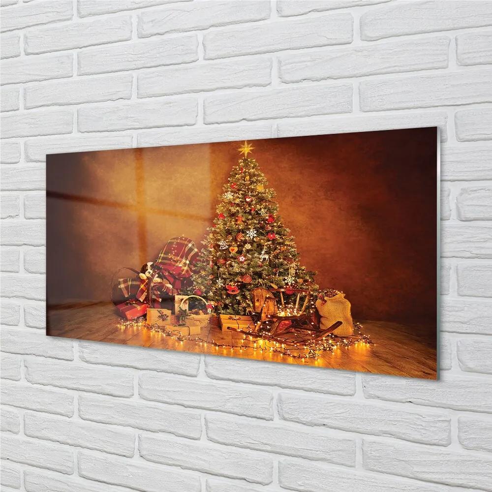 Obraz na skle Vánoční osvětlení dekorace dárky 100x50 cm
