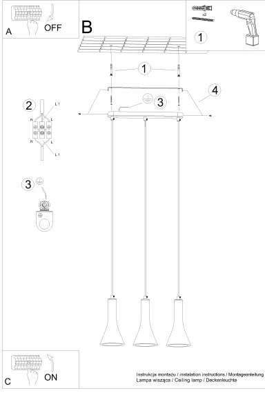 Sollux SL.1225 - Lustr na lanku REA 3xE14/12W/230V beton