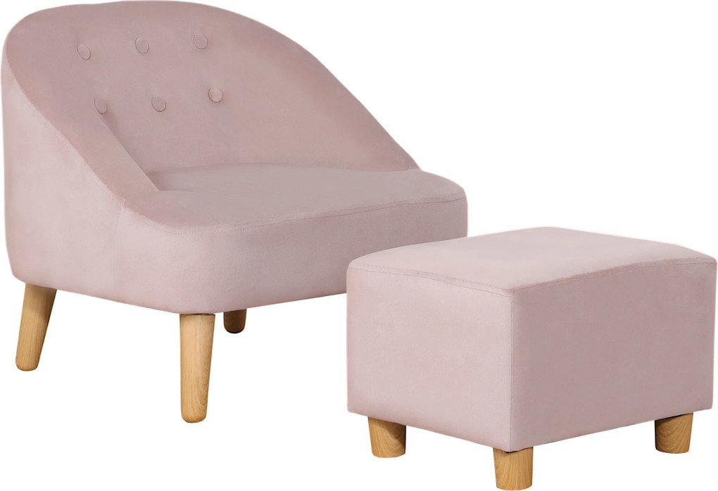 Dětské křeslo HOMCOM s otománem pro děti od 3 do 5 let, roztomilý design, sametový vzhled, 51 x 50 cm, růžová