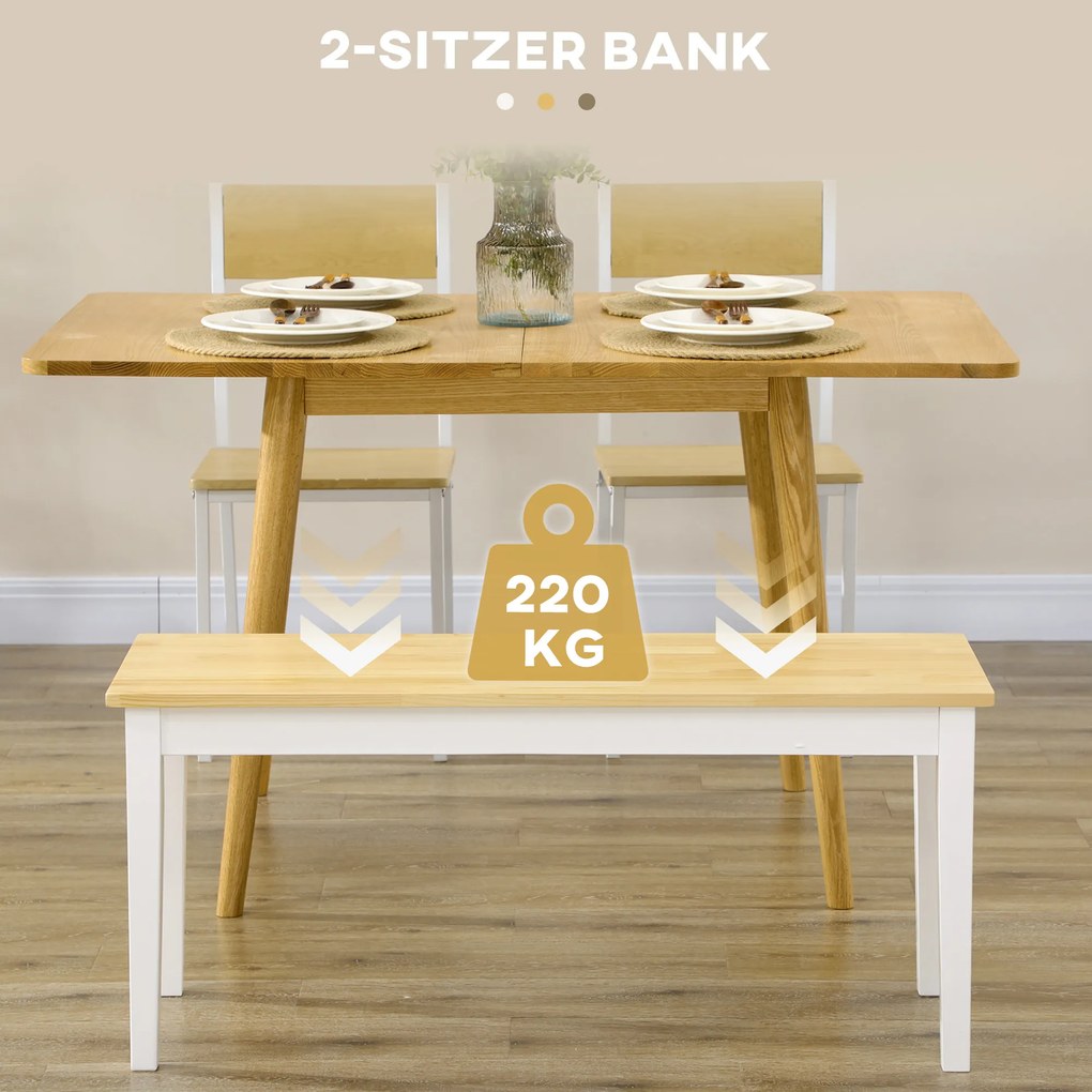 HOMCOM 2místná lavice s nosností až 220 kg z borovicového dřeva v bílé barvě, jídelní lavice kuchyňská lavice do obývacího pokoje 102 x 36 x 45 cm