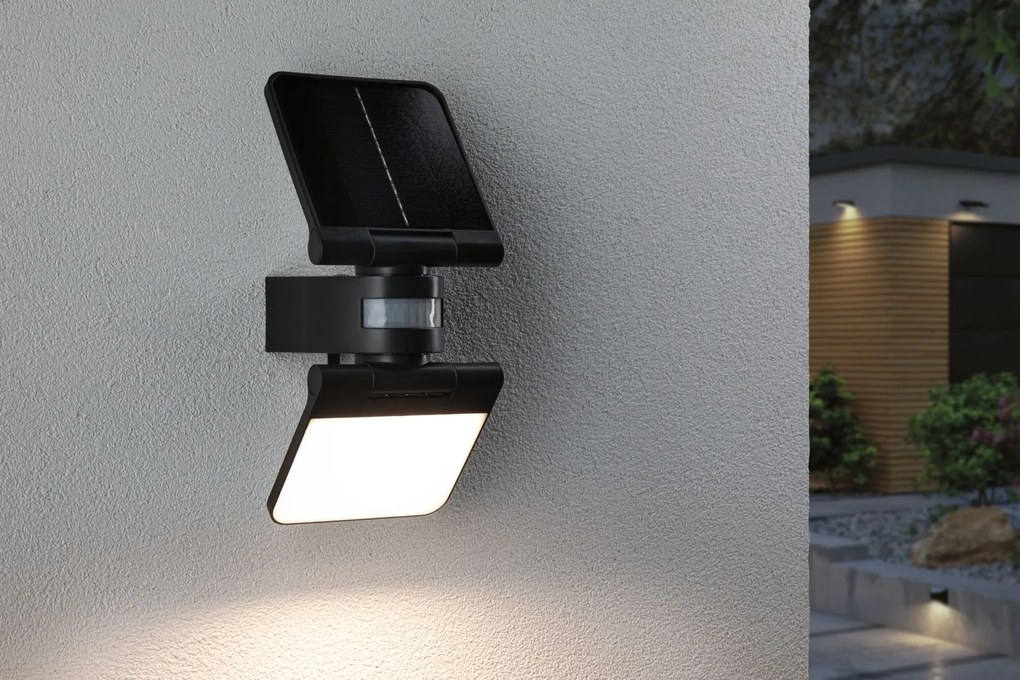 P 94609 Solární LED osvětlení zdí Lesla pohybové čidlo (IR) IP65 hranaté 150x130mm 3000K 12,5W antracit umělá hmota - PAULMANN
