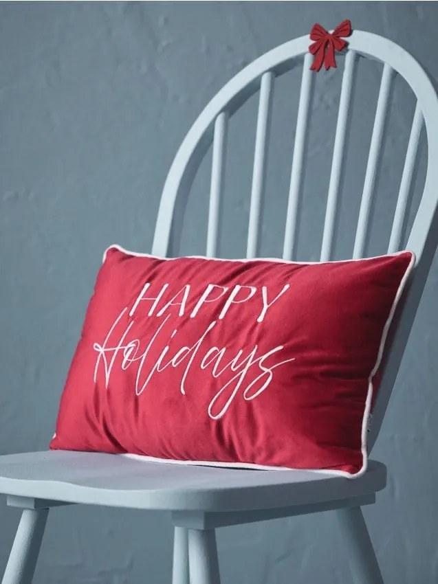 Sinsay - Vánoční dekorační polštář se stříbrným nápisem „Happy Holiday“ - červená