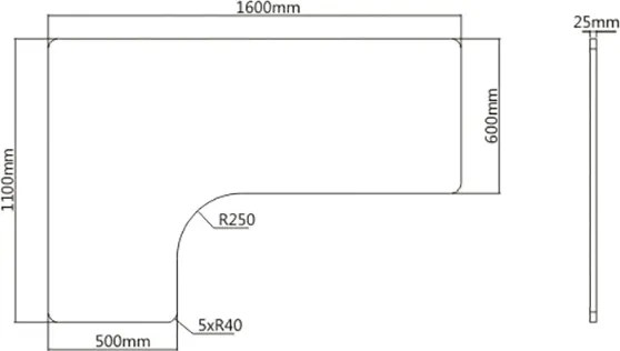 Deska stolu rohová ERGODESK CORNER— 160x110-60x2,5 cm, laminovaná dřevotříska bílá