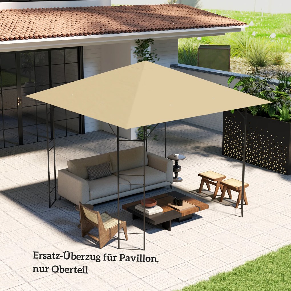 Outsunny Náhradní střecha pro pavilon 3 x 3 m Vodoodpudivá střecha pavilonu UPF30+ Náhradní potah Oxfordská tkanina, 370 g/m², béžová barva
