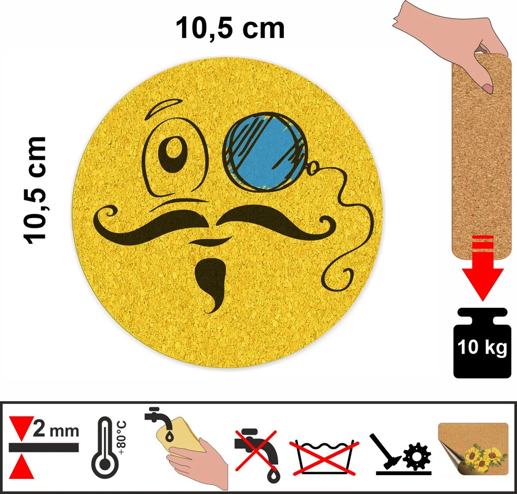 PokojovaDekorace.cz, Korkové podtácky s potiskem – 559, Smajlík, průměr 10,5cm, 1 ks