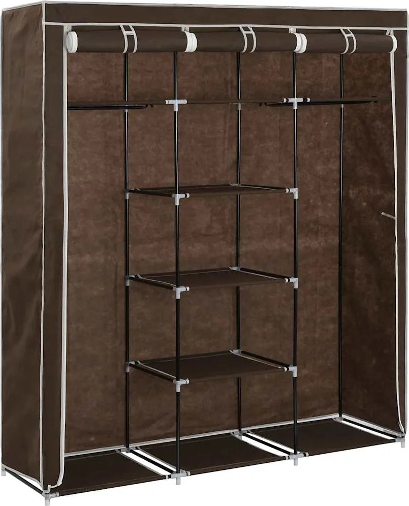 Šatní skříň s přihrádkami a tyčemi hnědá 150x45x175 cm textil 282454