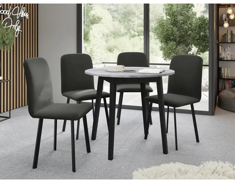 Rozkládací stůl Kirtore S 90 se 4 židlemi Lekoz, Barva dřeva: šedý mramor + černá, Potah: Amor Velvet 4318