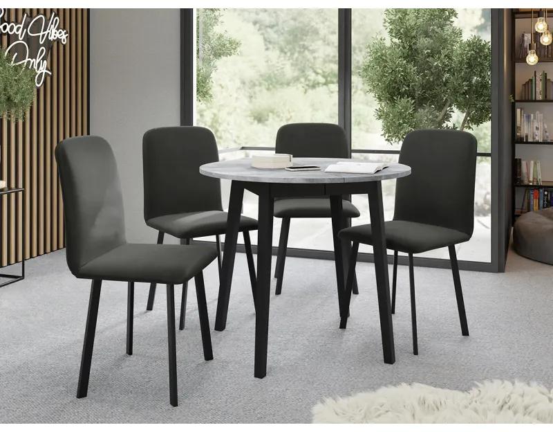 Rozkládací stůl Kirtore S 90 se 4 židlemi Lekoz, Barva dřeva: šedý mramor + černá, Potah: Amor Velvet 4321