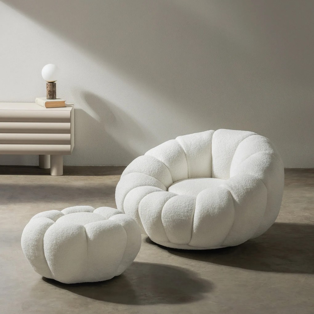 Designové relaxační křeslo VENEZIA 100 cm boucle bílé
