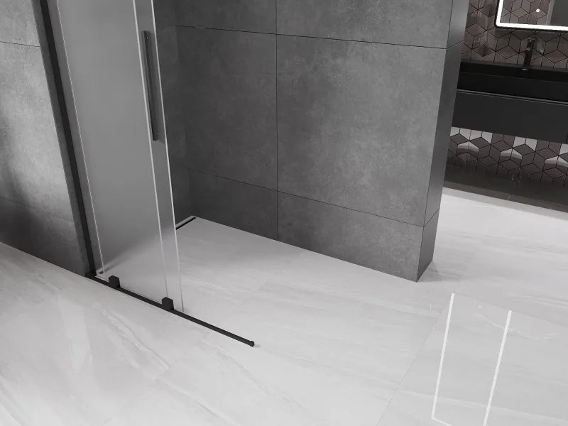 Mexen Velar L, posuvná sprchová zástěna Walk-in 100 x 200 cm, 8mm sklo námraza, černá matná, 871-100-003-33-70