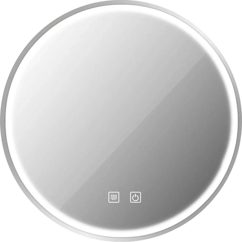 Rea Zrcadlo MMJ ⌀90 cm s vyhříváním a regulovatelným LED osvětlením HOM-06550, kartáčovaná stříbrná